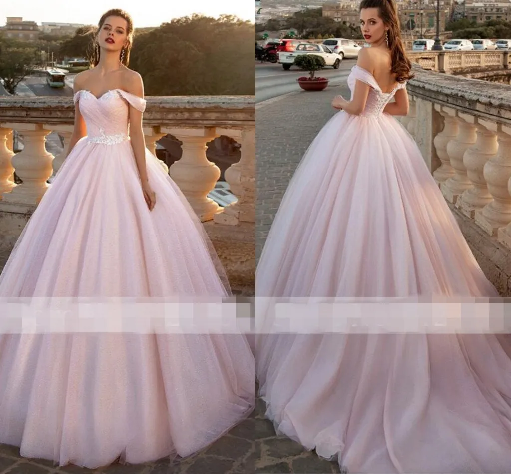 Pink Tulle Empire Waist Wedding Dress with Lace-Up Back and Short ...