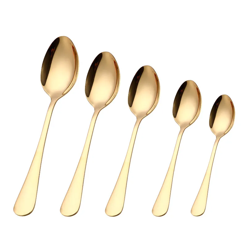 Gold Color Stainless Steel Dinner Double Spoons 5 Sizes Stock Stainless ...