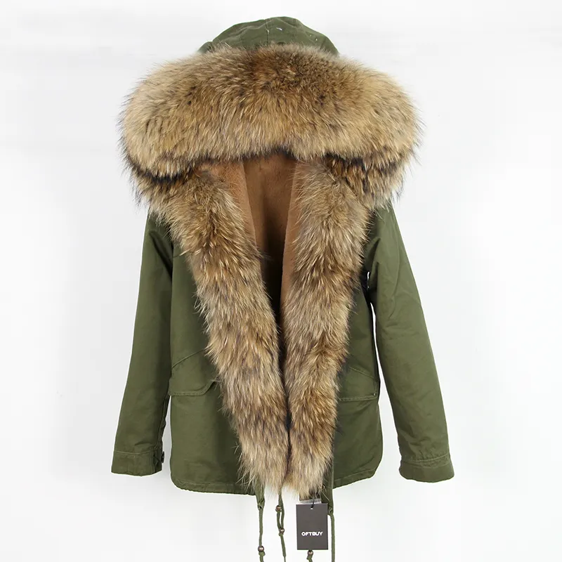 OFTBUY Casual Green Winter Jacket Women Parka Real Fur Coat Big Natural Raccoon Fur Collar ...