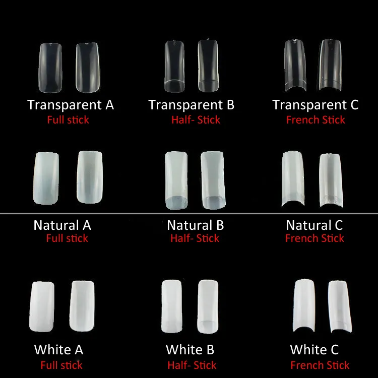 False Nail Acrylic UV Gel False Nail Natural/Transparent Half Cover ...