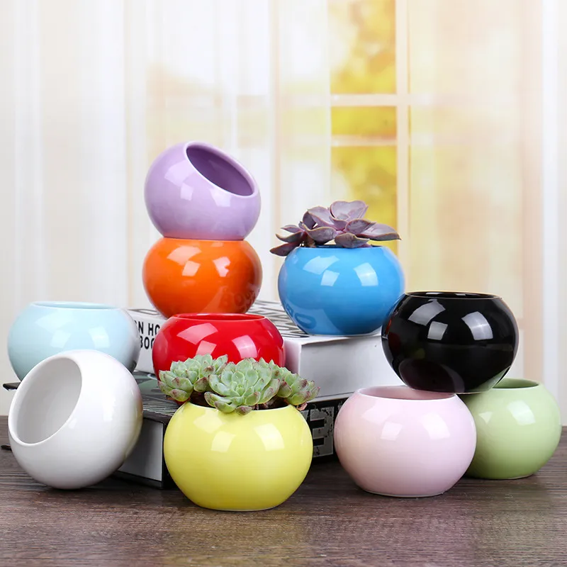 Mini ceramic flower pots glazed multi-color round small succulent ...