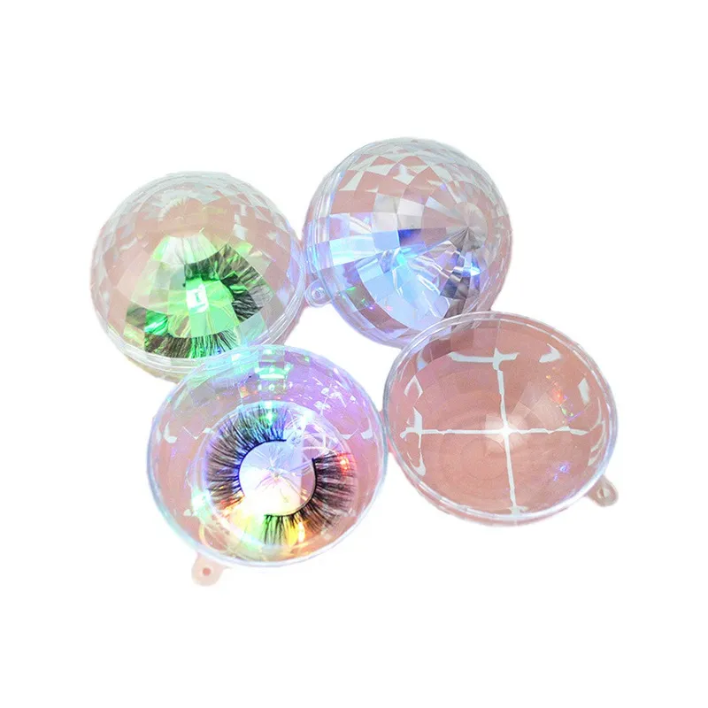 LED Colored Light Round Mink Lashes Packaging Box Transparent Plastic ...