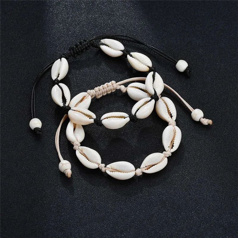 Seashell Charms Adjustable Bracelet Natural Seashell Hand Knitted Rope ...