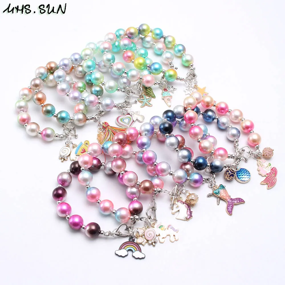 INS 12 Styles Kids Jewelry Bracelet Colorful Beads Love Heart Rainbow ...