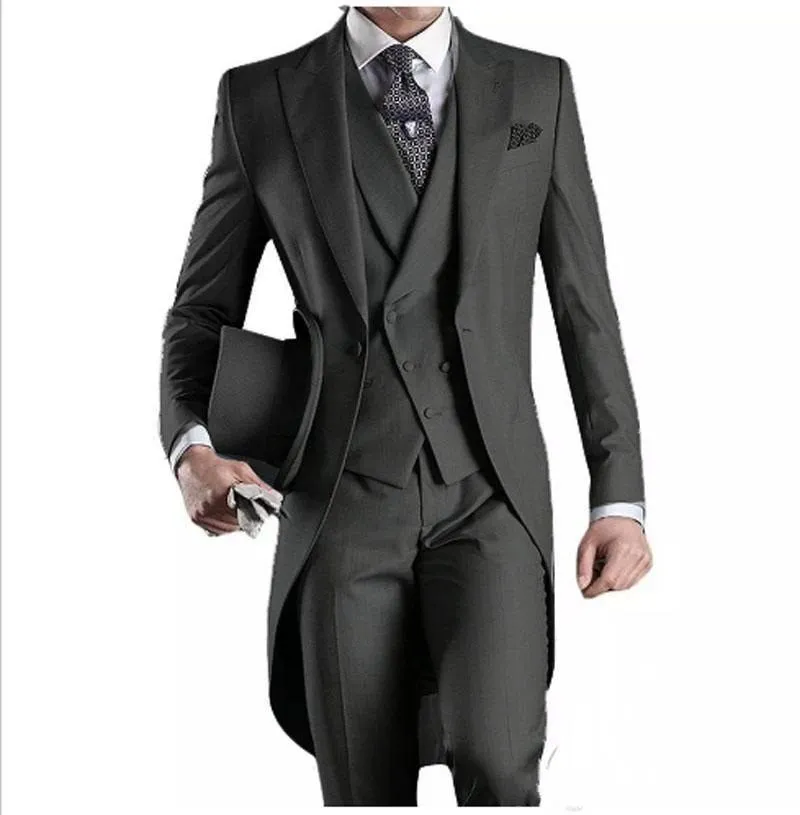Dark Grey Peak Lapel Groom tuxedo set men's - Latest Design 3-Piece ...