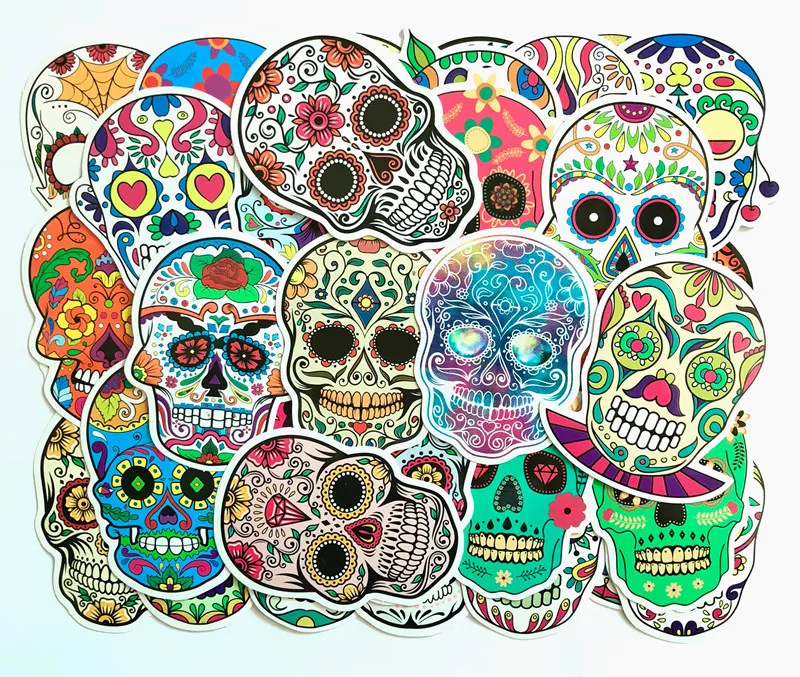 Skull Stickers Pack Motorcycle, Car, Water Bottle Mexican Day Of The ...