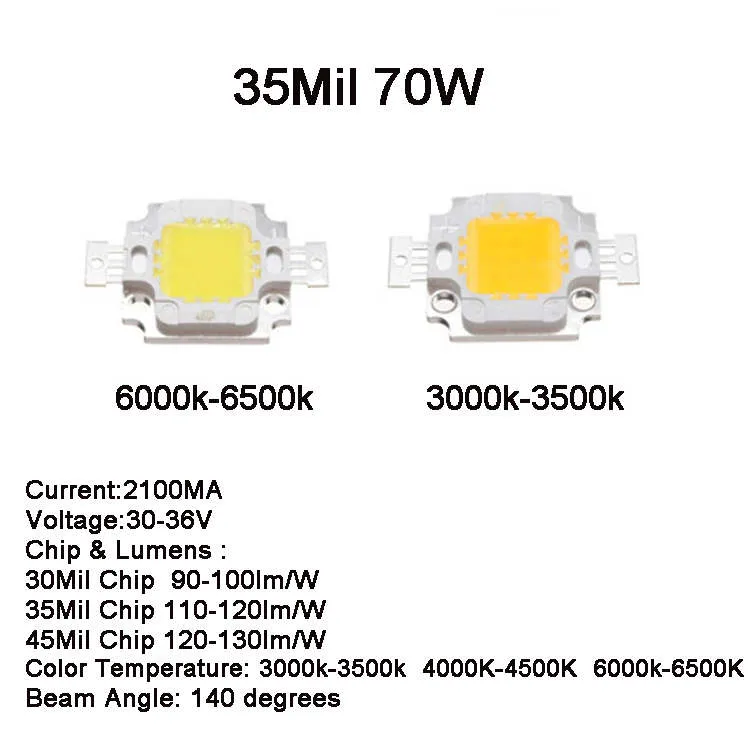 Light Beads Bridgelux Chip COB LED Chips 10W 20W 30W 50W 70W 80W 100W Cold White 6000 6500k On ...