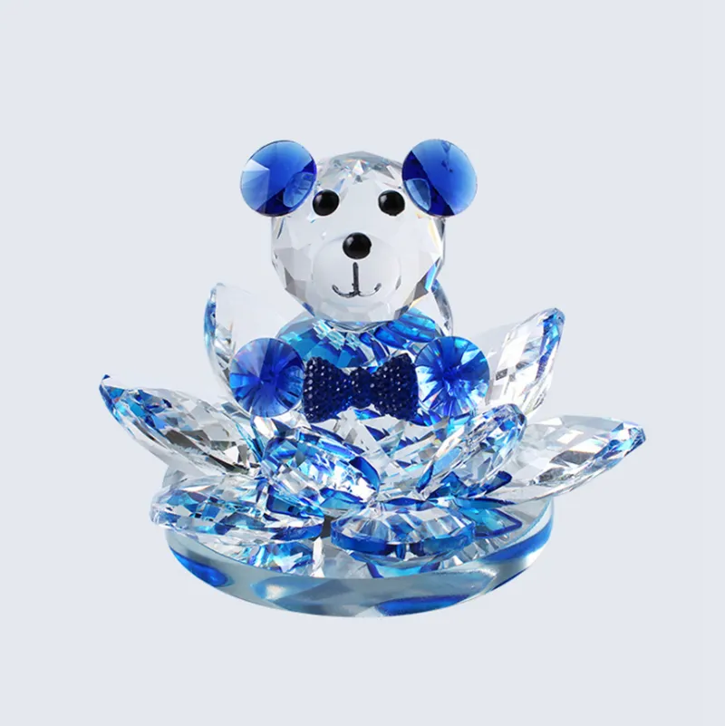 Crystal Lotus Bear Figurines Glass Miniatures Crystal Bears Fengshui ...