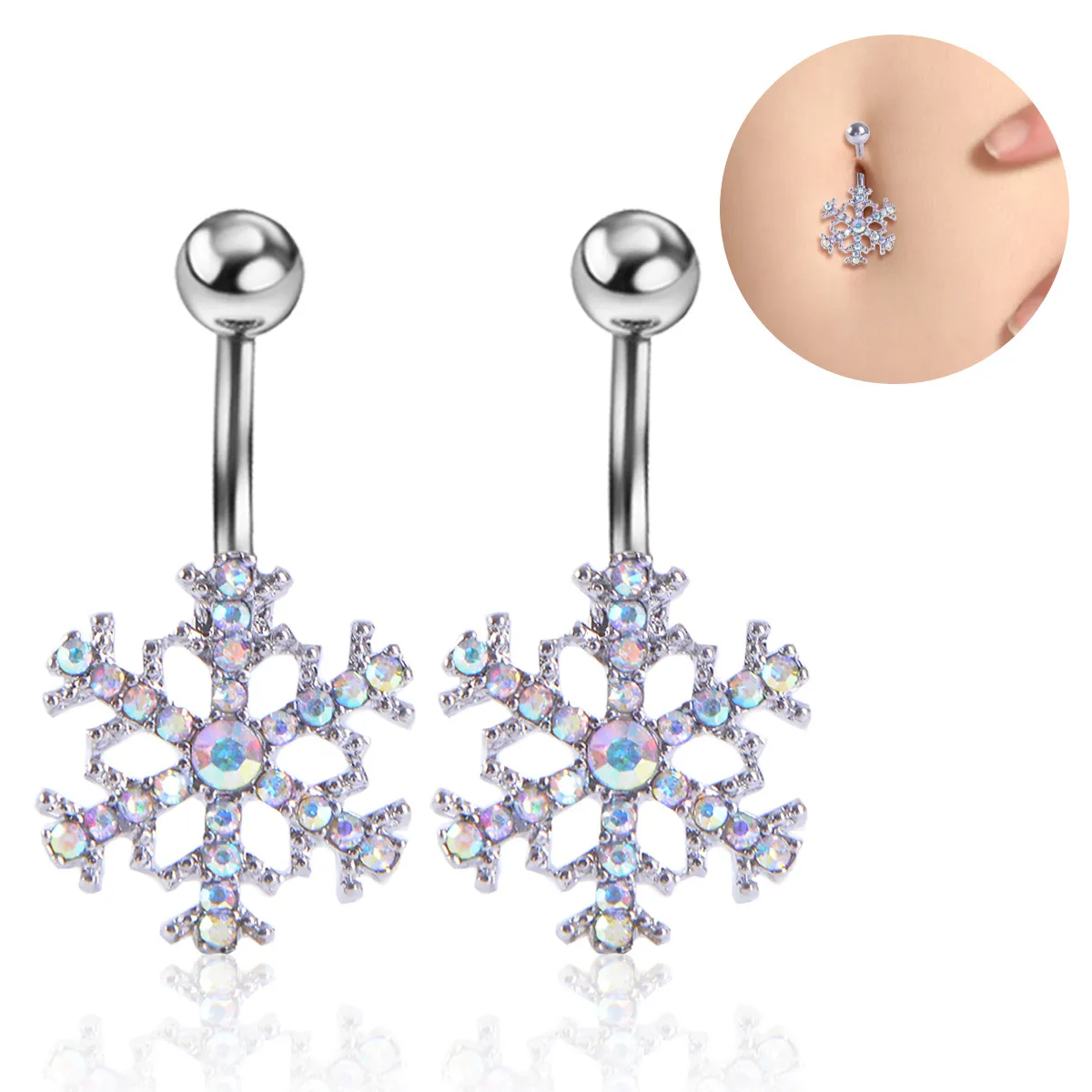 Belly Chains Jewelry Stainless Steel Belly Button Rings Crystal Navel Piercing Dangle with Snow ...