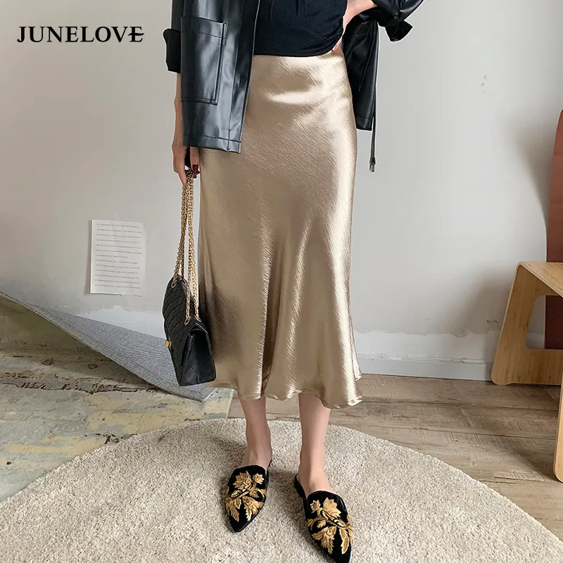 Junelove Women Summer Glossy Satin Trumpet Skirts High Waist Skirt ... Junelove Women Summer Glossy Satin Trumpet Skirts High Waist Skirt ...