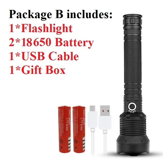 Powerful 100000 Lumen P70 Tactical Flashlight With Rechargeable Usb ...