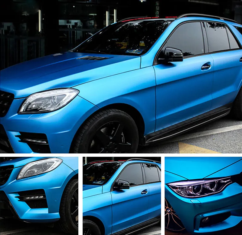 Titanium Blue Satin Chrome Matte Vinyl Wrap Air Bubble Free Metallic ...