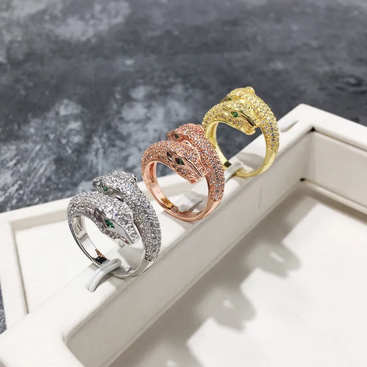 18K Gold Plated Double Leopard Panther Wedding Engagement Ring With ...