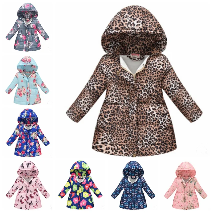 Kids Girl Coat Floral Girls Cotton Jackets Leopard Children Hooded Coat ...
