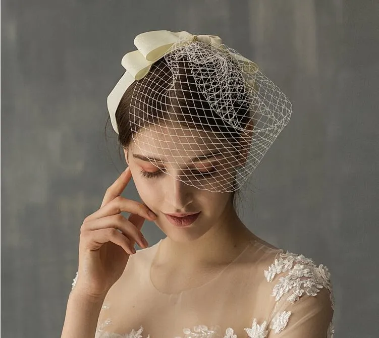 Vintage Handmade Wedding Hats With Veils With Bow Birdcage Short Face ...