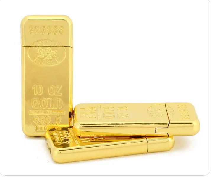 Ultra Thin Butane Metal Cigarette Lighter, Gold Bar Brick Shaped ...