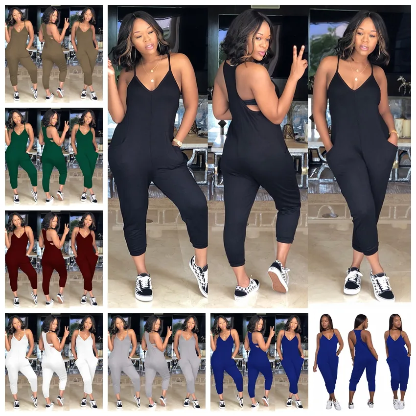 Jumpsuit - European Spring and Summer Solid Color Sling Sleeveless ...