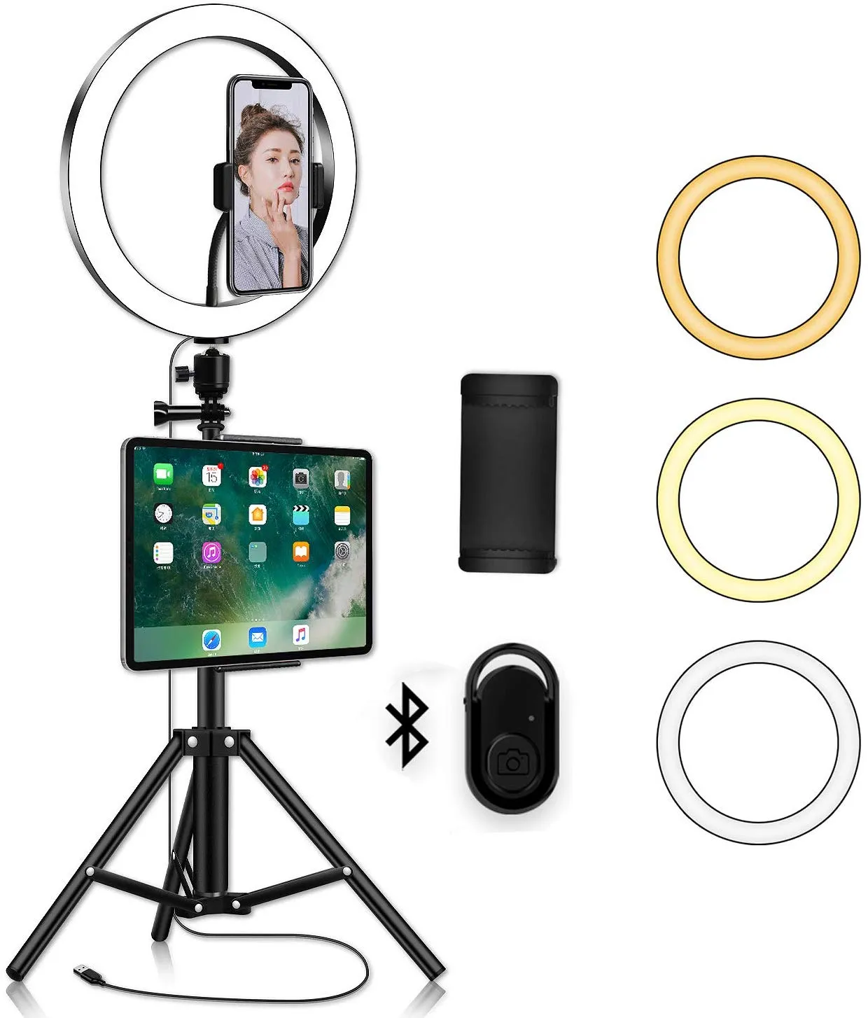 10 LED Ring Light Kit with Tripod & Phone/Tablet Holder - Perfect for ...
