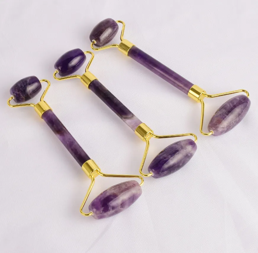 100% Natural Amethyst Face Roller Massage Body Eye Neck Healing Stone ...