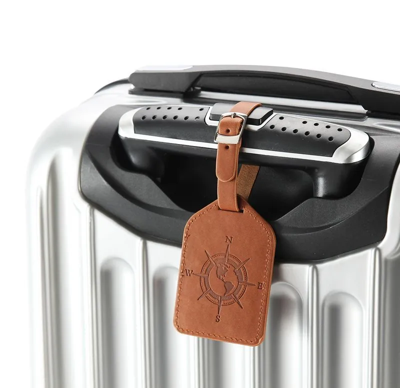 Premium Leather Travel Bag Tags with Compass - Secure Luggage Name Tags ...