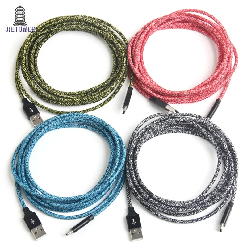 1m 2m 3m Colorful Cloth Yarn Micro 5pin/ USB Type C Fabric Nylon ...