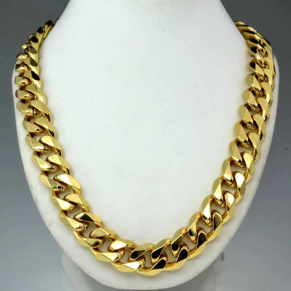 Heavy Mens 18k Men Chains Necklaces Gold Filled Solid Cuban Curb Chain ...