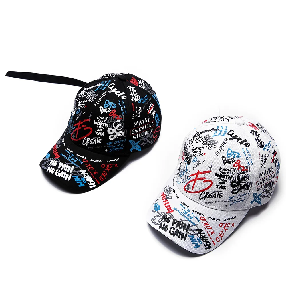 GB1659 Spring Graffiti Baseball Caps Long Tail Hip Hop Style Parent And ...