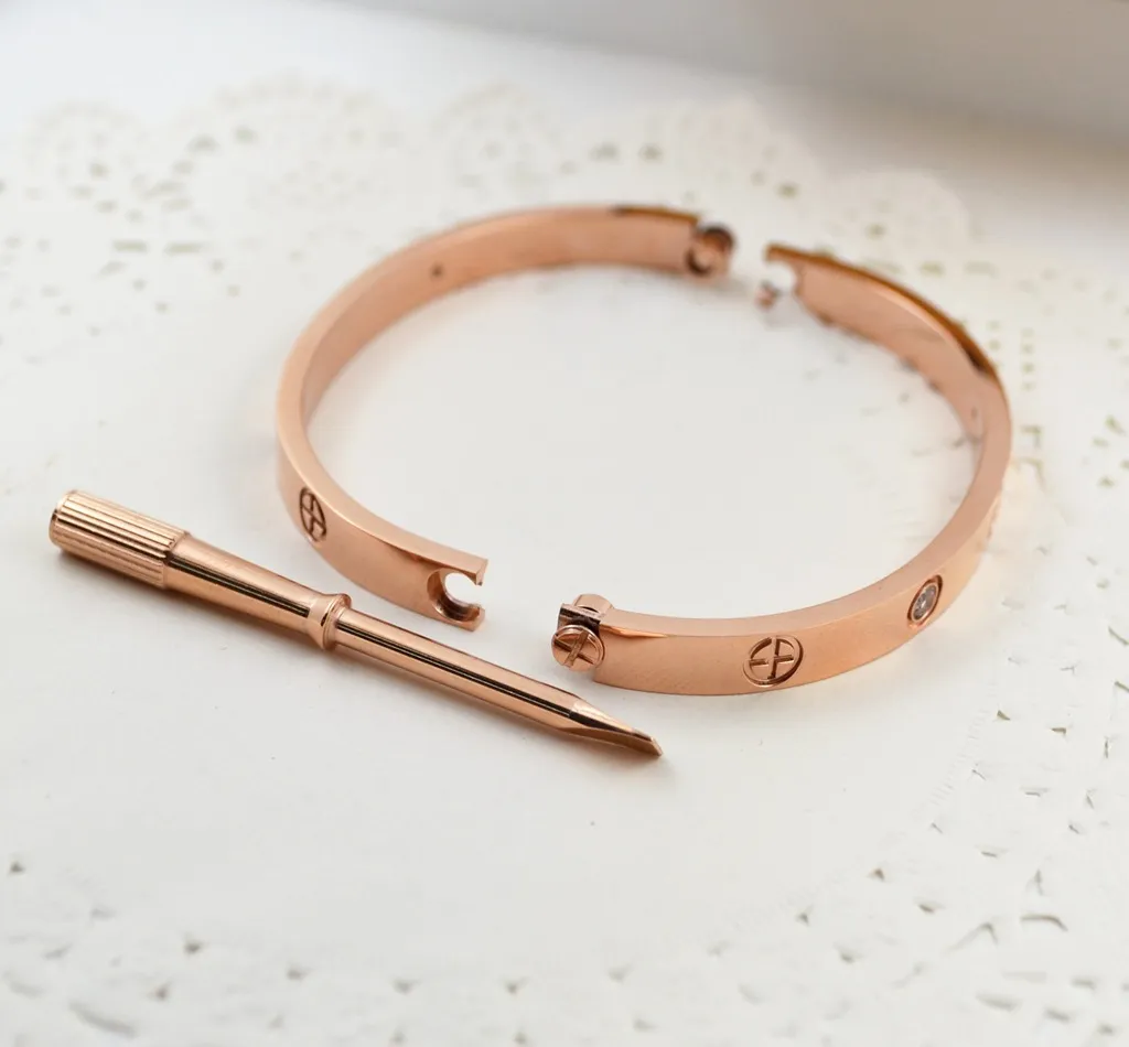 Screw Bangle Bracelet For Women 316L Stainless Steel Rose Gold Screw Bangle With Screwdriver And ...