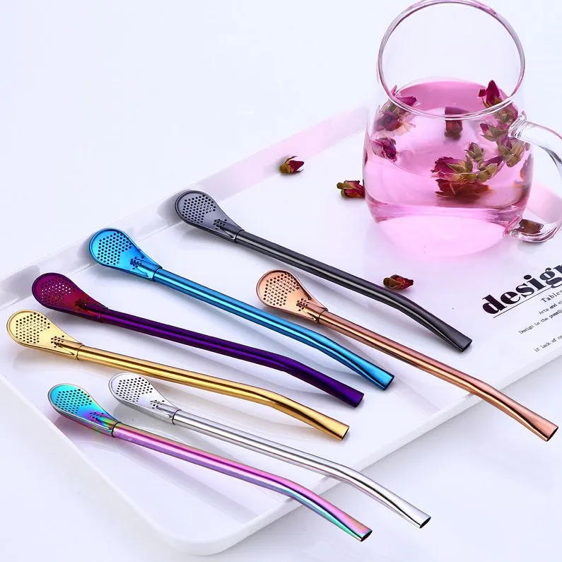 Stainless Steel Metal Tea Spoon Straw With Filter And Stirring Spoon ...
