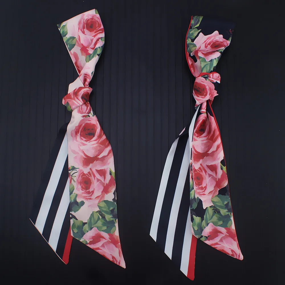 Premium Double-Sided Silk Scarf - Elegant Rose & Stripe Design ...