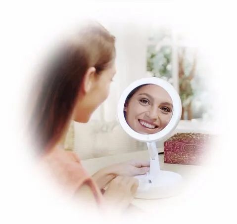 Foldable Round LED Thinkspace Beauty Mirror For Women Portable Desktop ...
