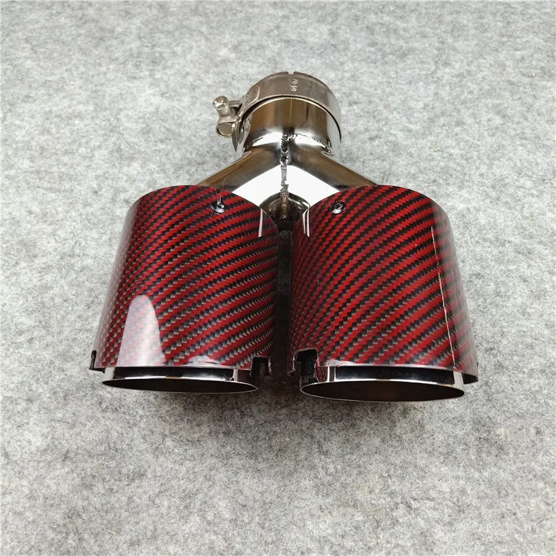 Performance Y-Pipe Dual Exhaust Tip - 76-114mm Red Carbon Fiber Muffler ...