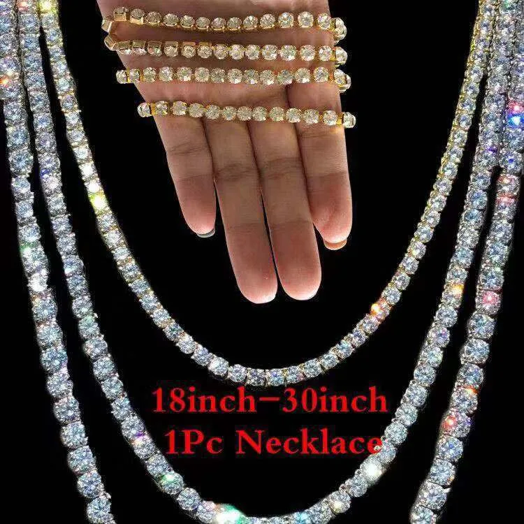 Iced Out Tennis Chain - Hip Hop Bling Necklace, Full Diamond Chain for ...