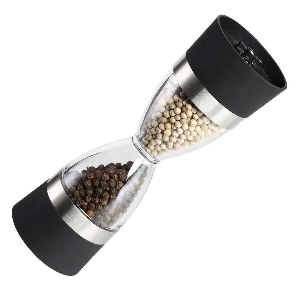 Manually 2 In 1 Hourglass Conical Shape Dual Salt Pepper Mill Spice ...