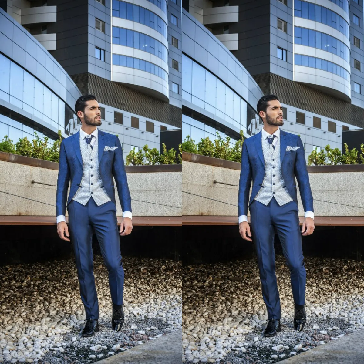2019 Spring Blue Tailcoat Wedding Tuxedos Peaked Lapel Men's Formal ...