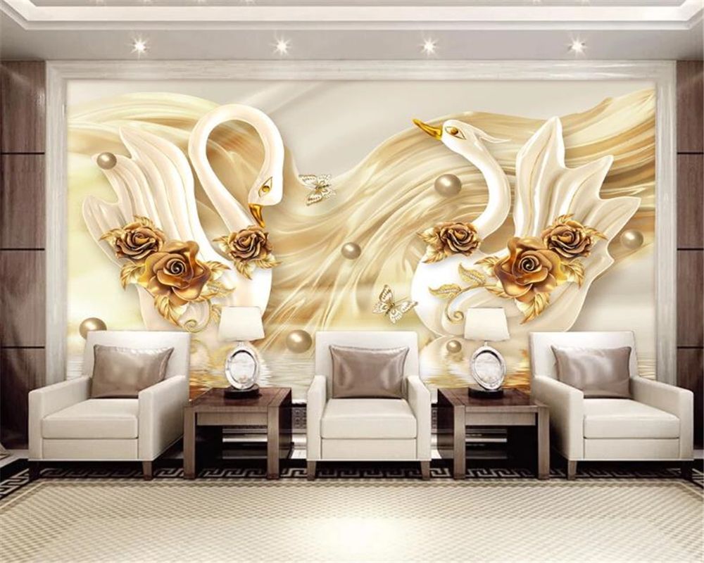 Papel Pintado Moderno 3d HD Cisne Hermoso Lago Flor Decoración De La ...