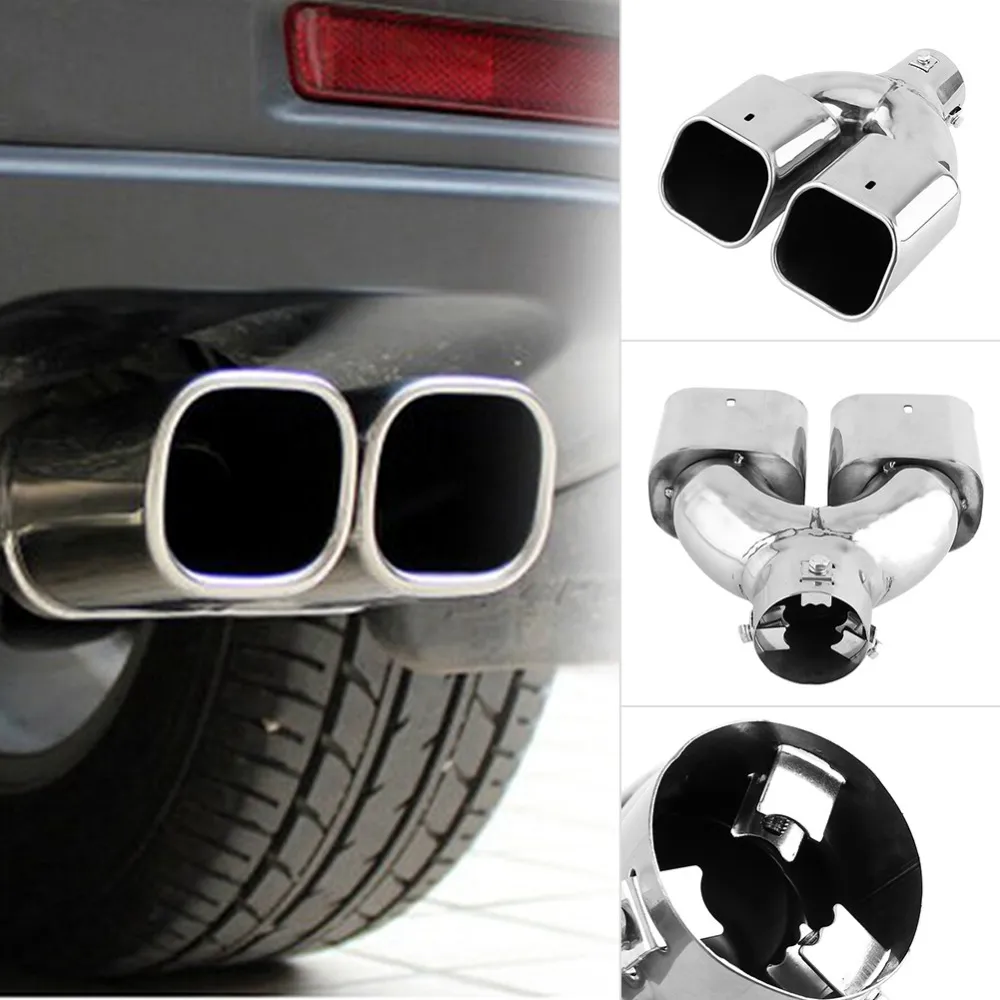 Universal Chrome Stainless Steel Dual Exhaust Pipe Tail Muffler Tip For ...