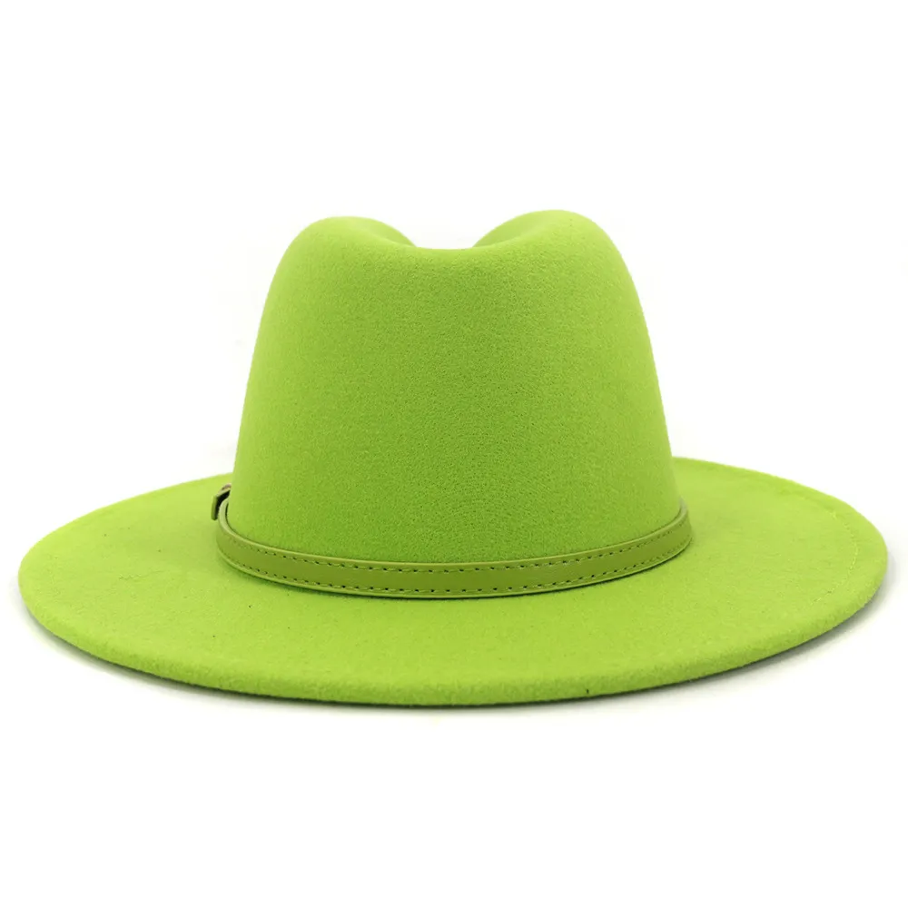 Wide Brim Fedora Hat Lime Green Felt Jazz Hat With Buckle, Unisex ...