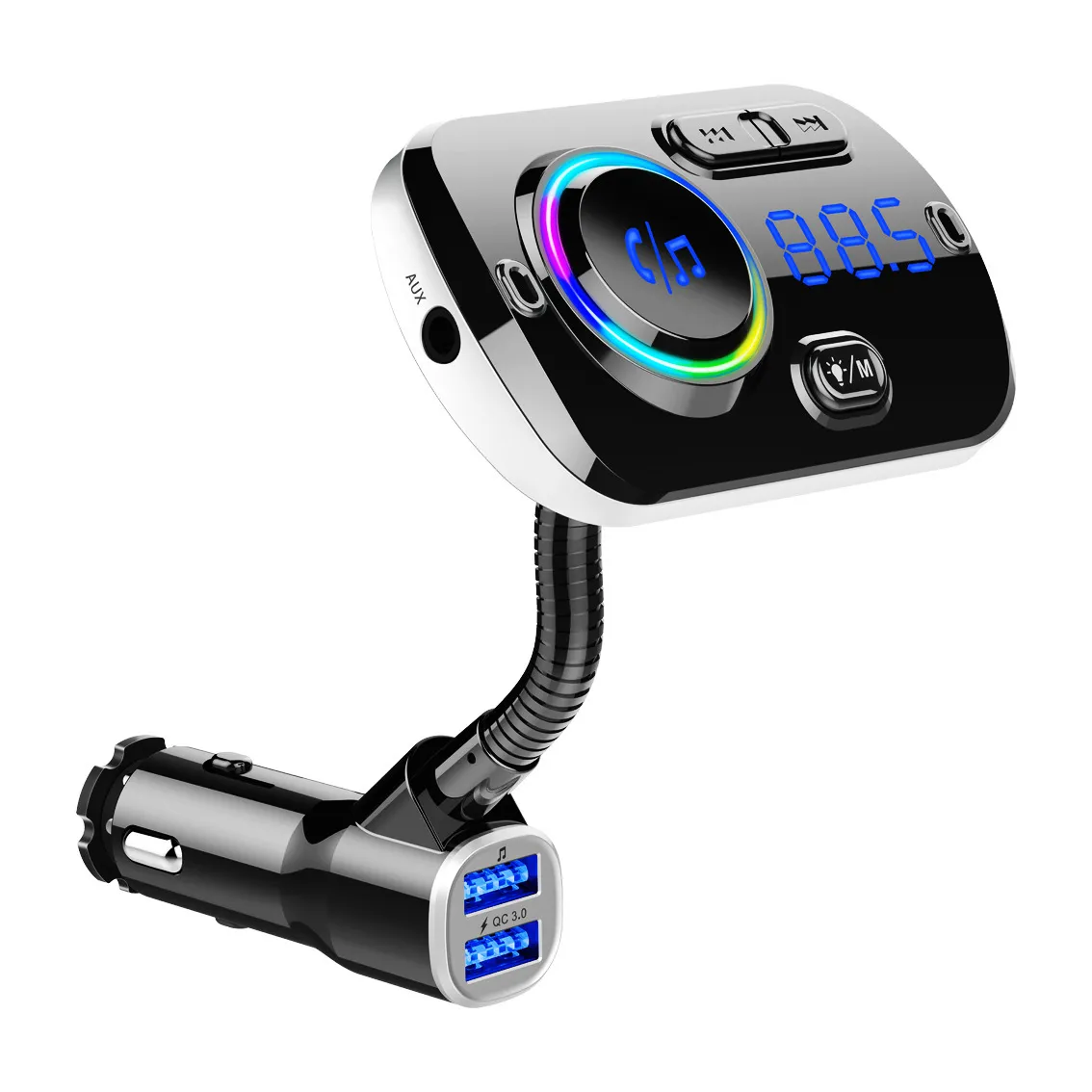 Wireless Bluetooth Car Charger, Hands-Free Calling Kit with Dual Phone Connection, LCD Display ...
