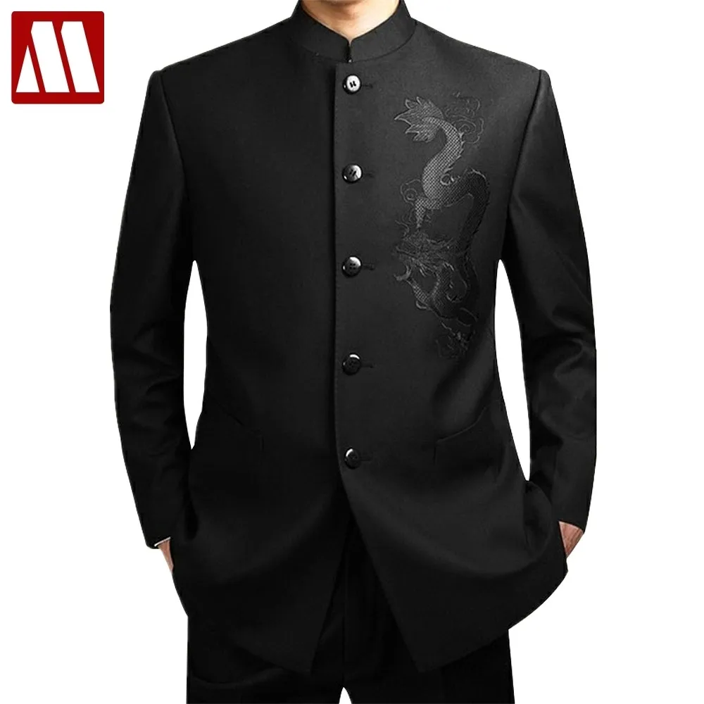 Black Chinese Tunic Men's Traditional Stand Collar Suits Apec Leader ...