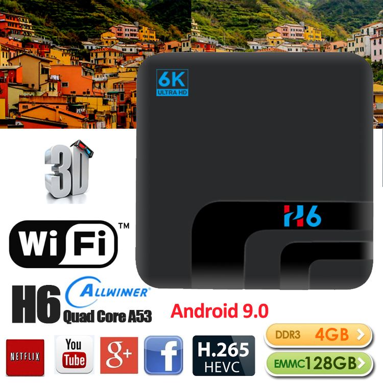 Nueva H6 Android 9.0 Smart Box TV 6K Ultra Reproductor Multimedia HD Allwinner H6 4G 32GB 3D H ...