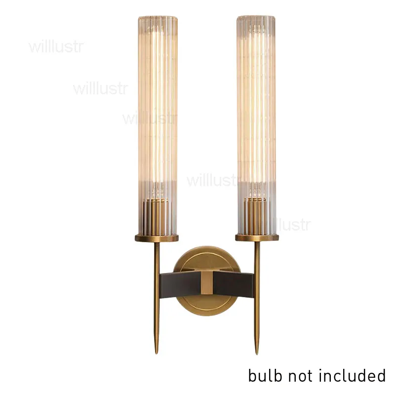 Vintage Brass Reeded Glass Wall Light With Ribbed Glass Shade And ...