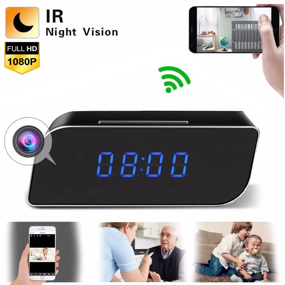 HD 1080P Wireless WiFi Clock IP Cameras IR Night Vision Mini Alarm ...