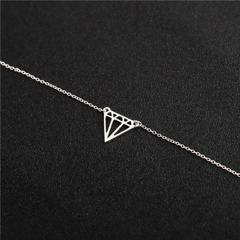 Minimalist Geometric Diamond Dainty Silver Bracelet With Open Flat Line ...