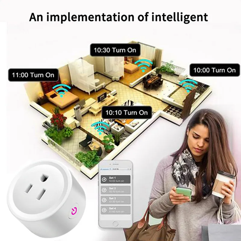 Mini Smart Switch Outlet US/EU/UK Plug Standard WiFi Wireless Voice ...
