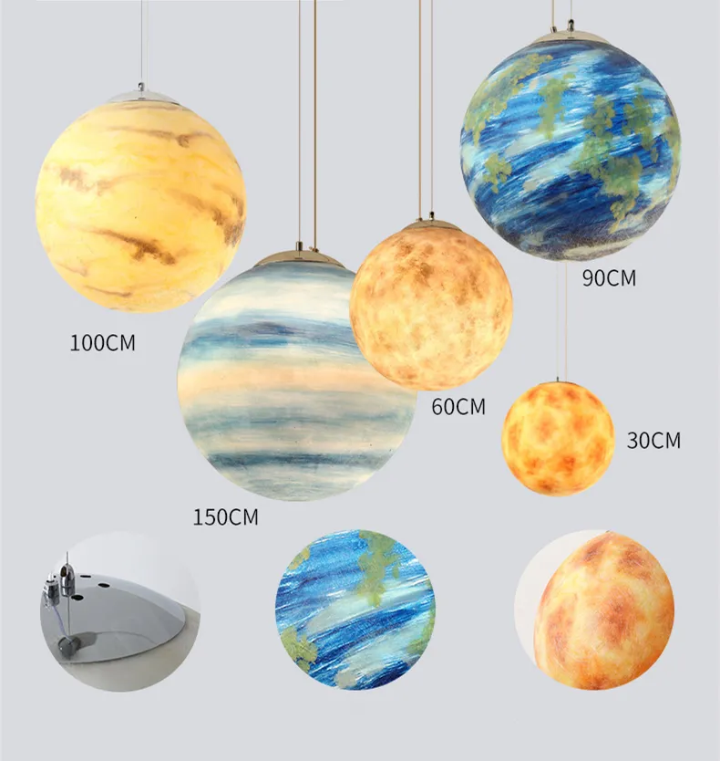 E27 20 30 40 50cm Nordic Creative Universe Planet Acrylic Pendant Light ...