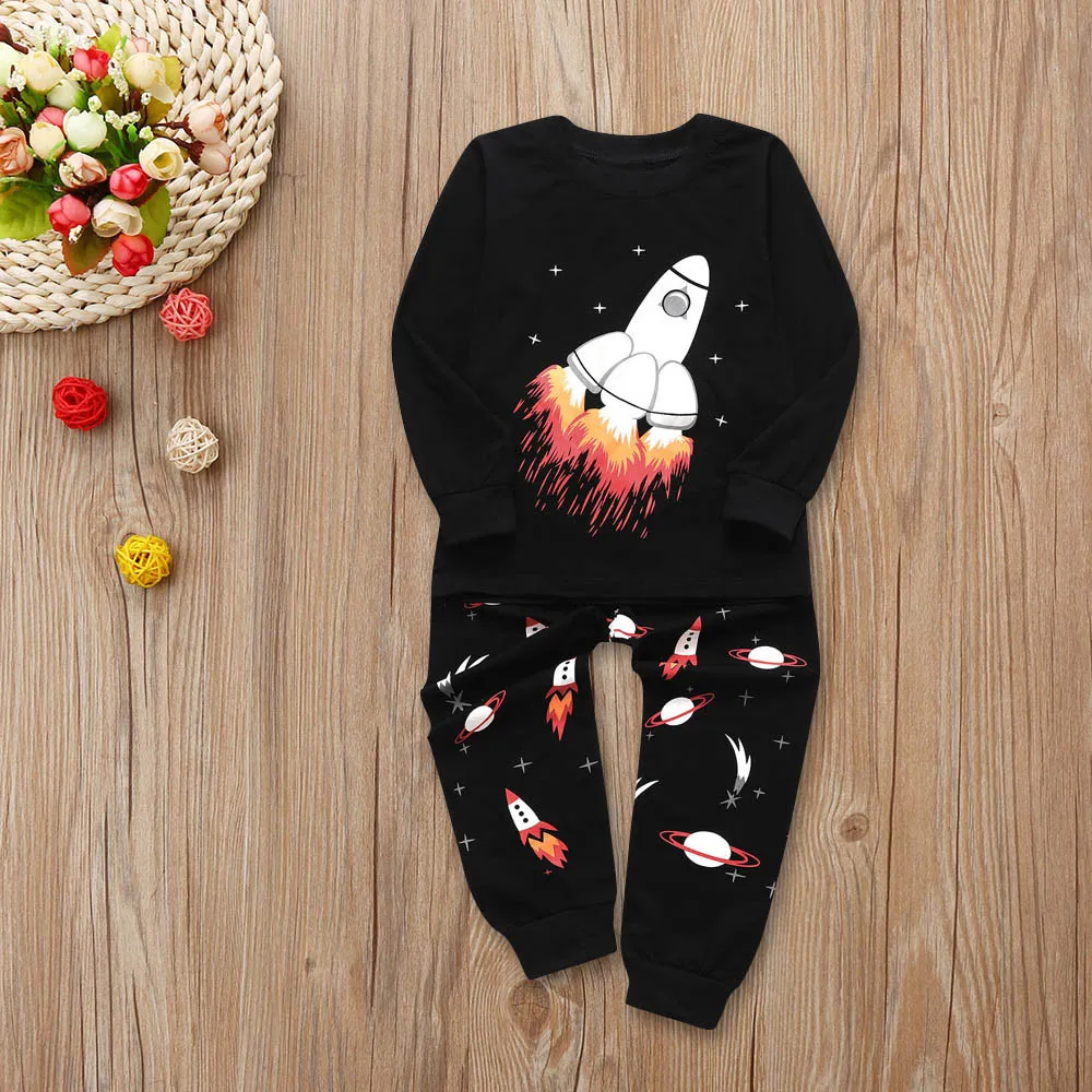 Baby Girls Clothes Kids Clothing Set Long Sleeves Rocket Print Top ...