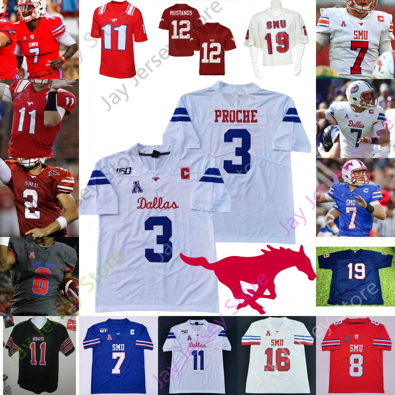 Mejor Precio En A Granel SMU Mustangs Football Jersey NCAA College RJ ...