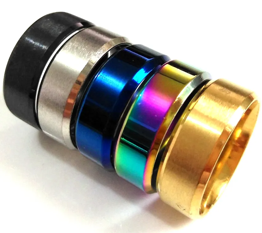 Color Mix 8mm Wide Bevel Edges Quality Stainless Steel Men's Ring Hot ...
