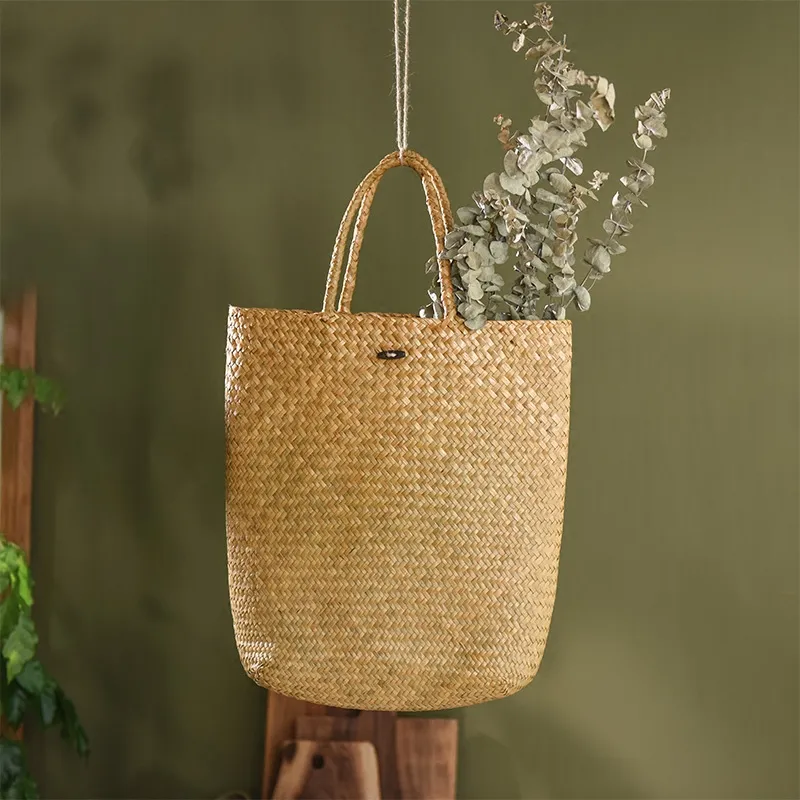 Natural Seaweed Tote Bag - Eco-Friendly Beach Bag, Handwoven Market Bag ...